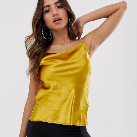 ASOS | Tops | Asos Gold Satin Cowl Neck Top Xs Us 2 | Poshmark